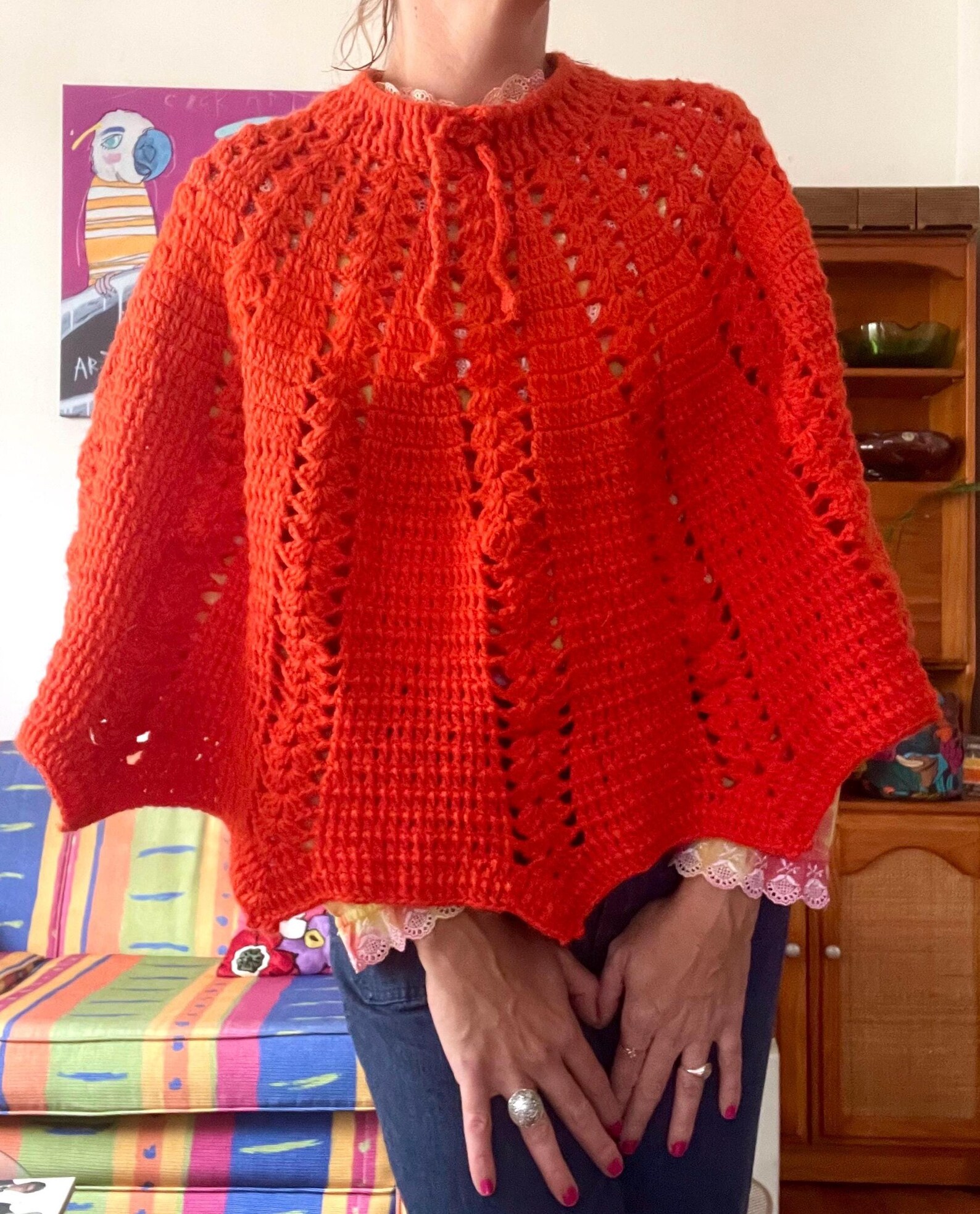 Vintage 60s 70s Poncho | Bright Orange | Hand Made | Woodstock | Hippie ...
