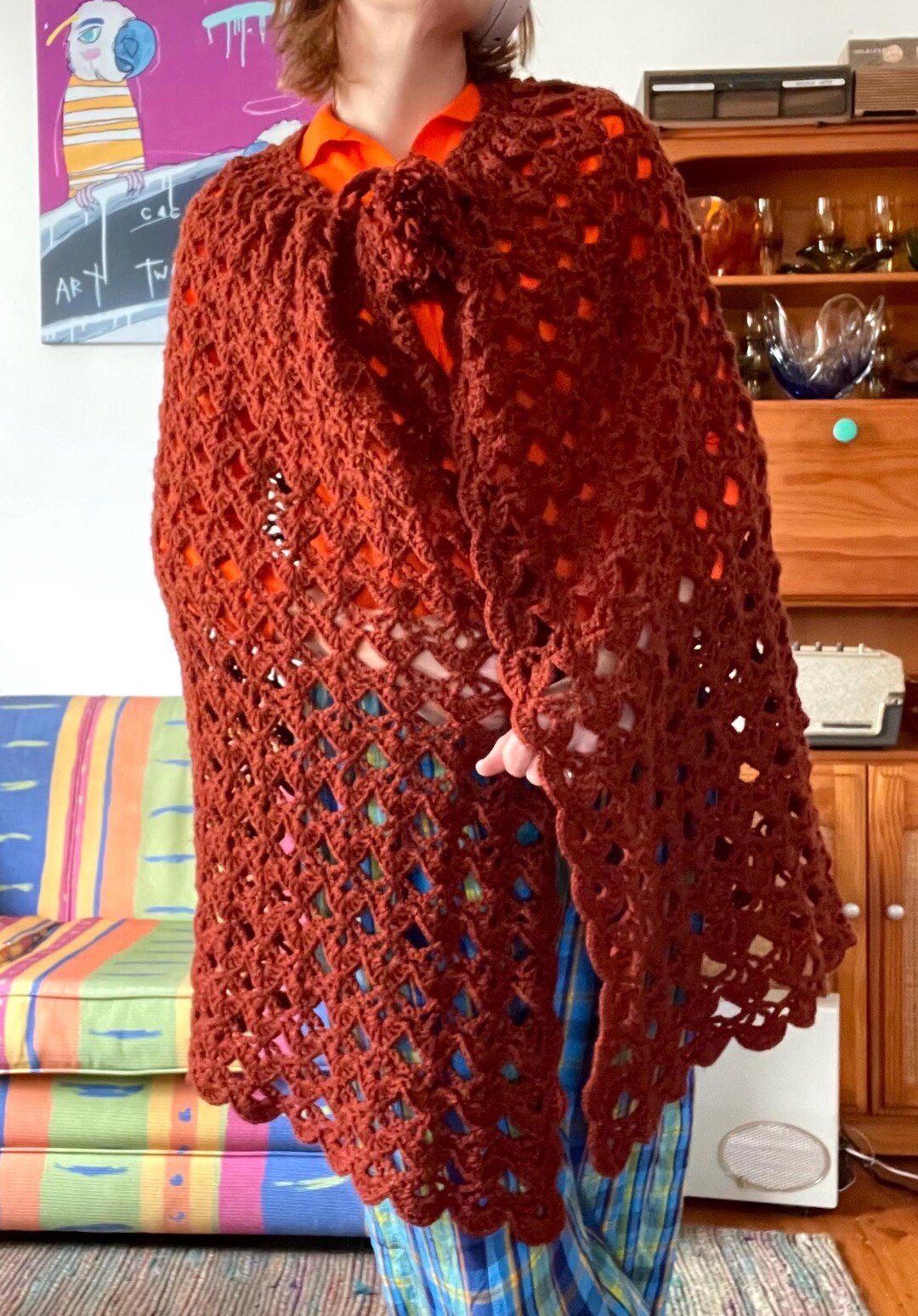 Vintage 60s 70s Poncho Cape | Chocolate Brown | Hand Made | Woodstock ...