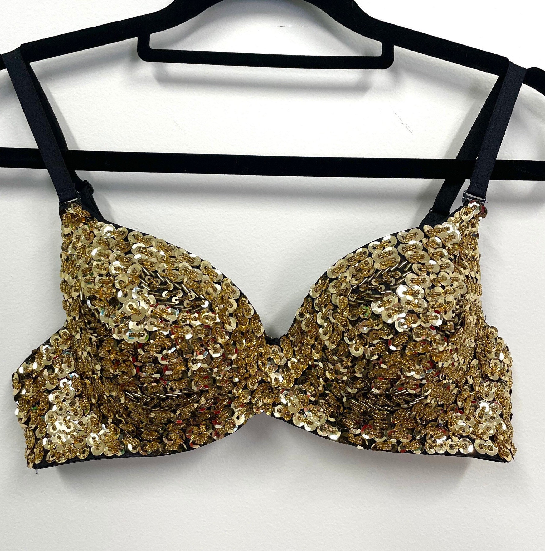 90s Y2K Gold Sequin Bra Top Madonna Spice Girls Lady Gaga Diva Club ...