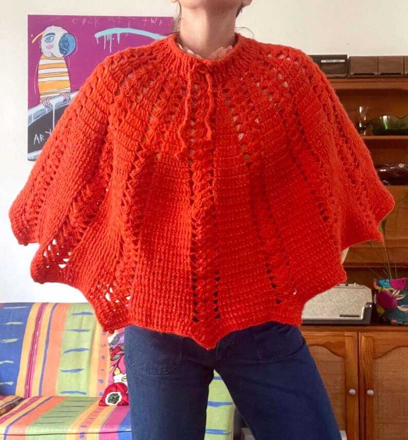 Vintage 60s 70s Poncho | Bright Orange | Hand Made | Woodstock | Hippie ...