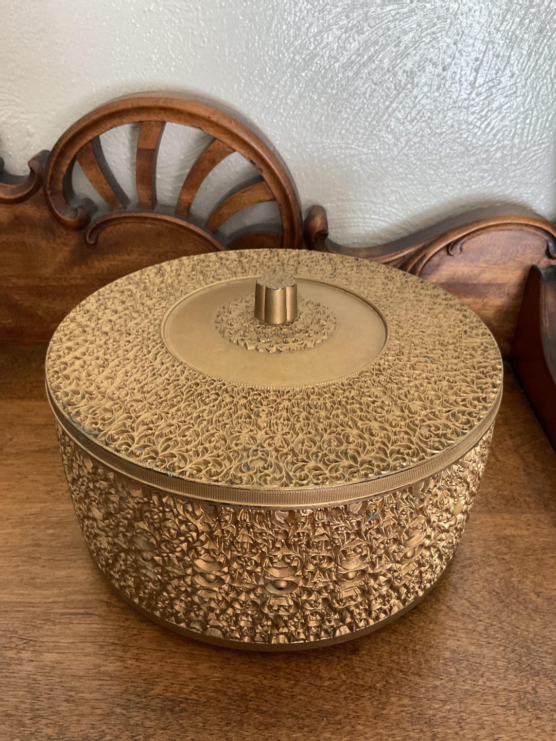 Vintage Hollywood Regency Large Plastic Bin , Textured /filagree , Gold ...