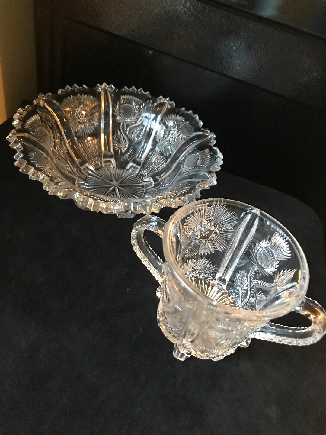 Vintage Cut Glass Flower Bowl and Sugar Bowl, Whimsy Flowers - Etsy