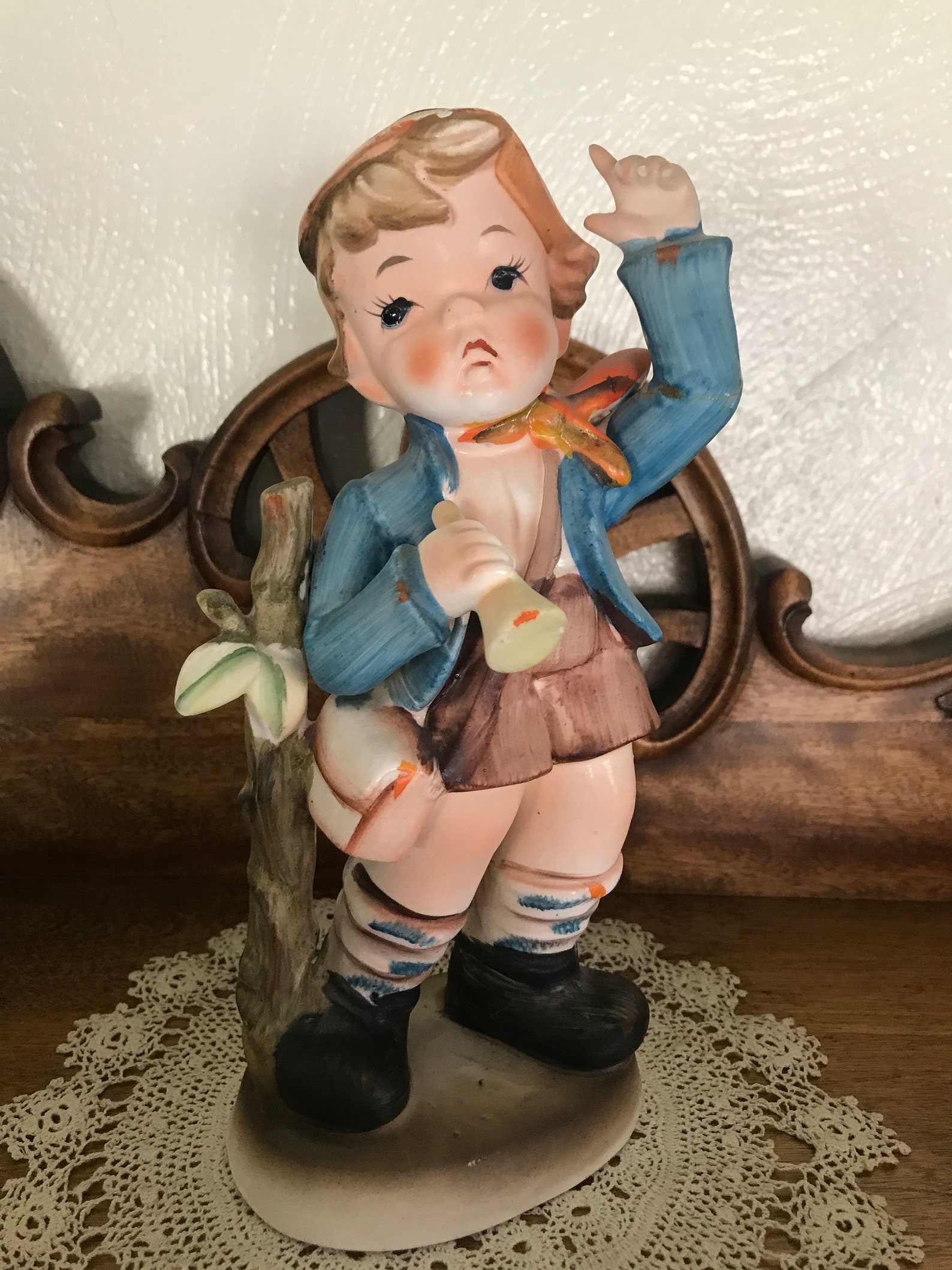 Vintage 1950s Large Hummel Type Figurines, Boy on Ski , Boy With Horn ...