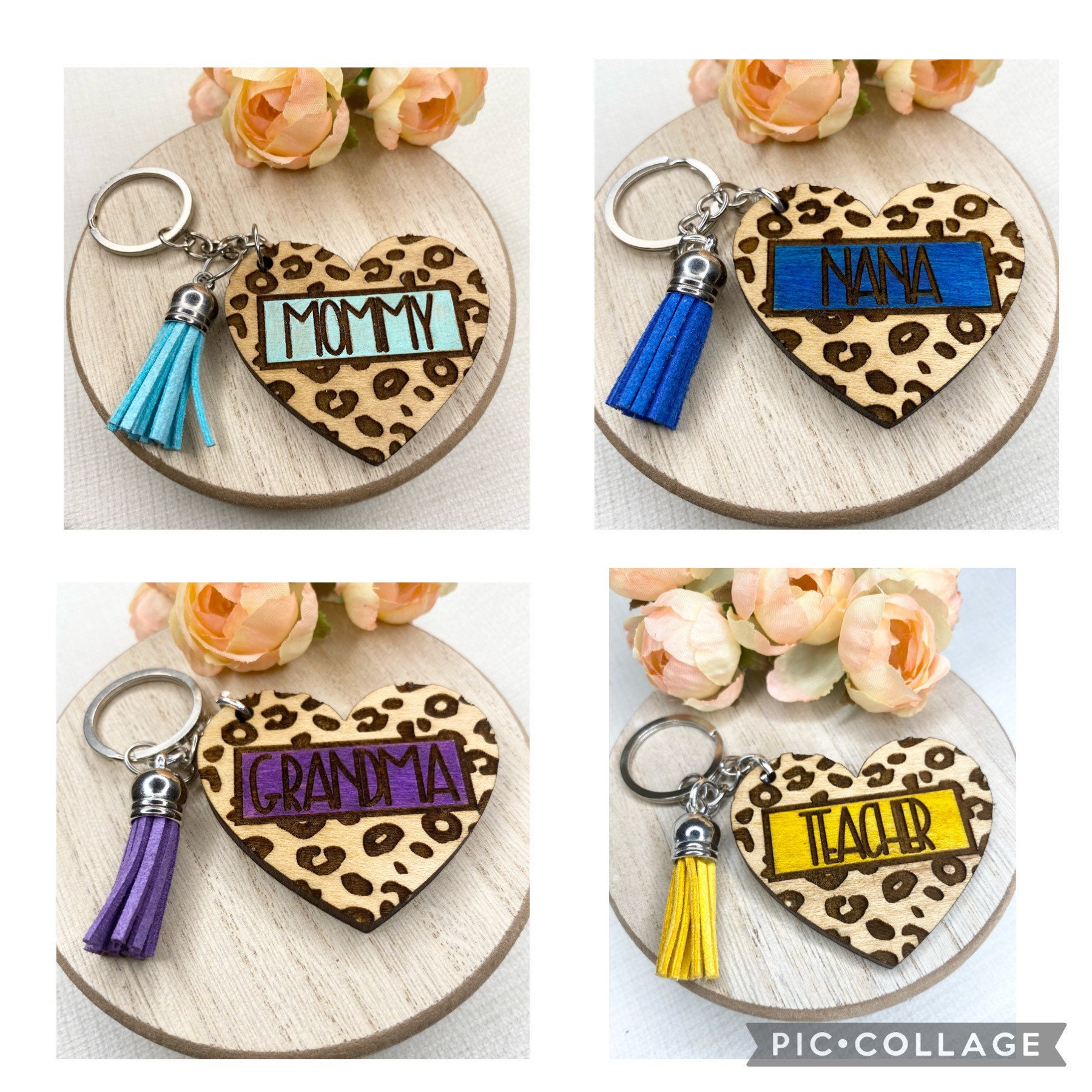 Personalized wood keychain wood heart keychain gift for mom | Etsy