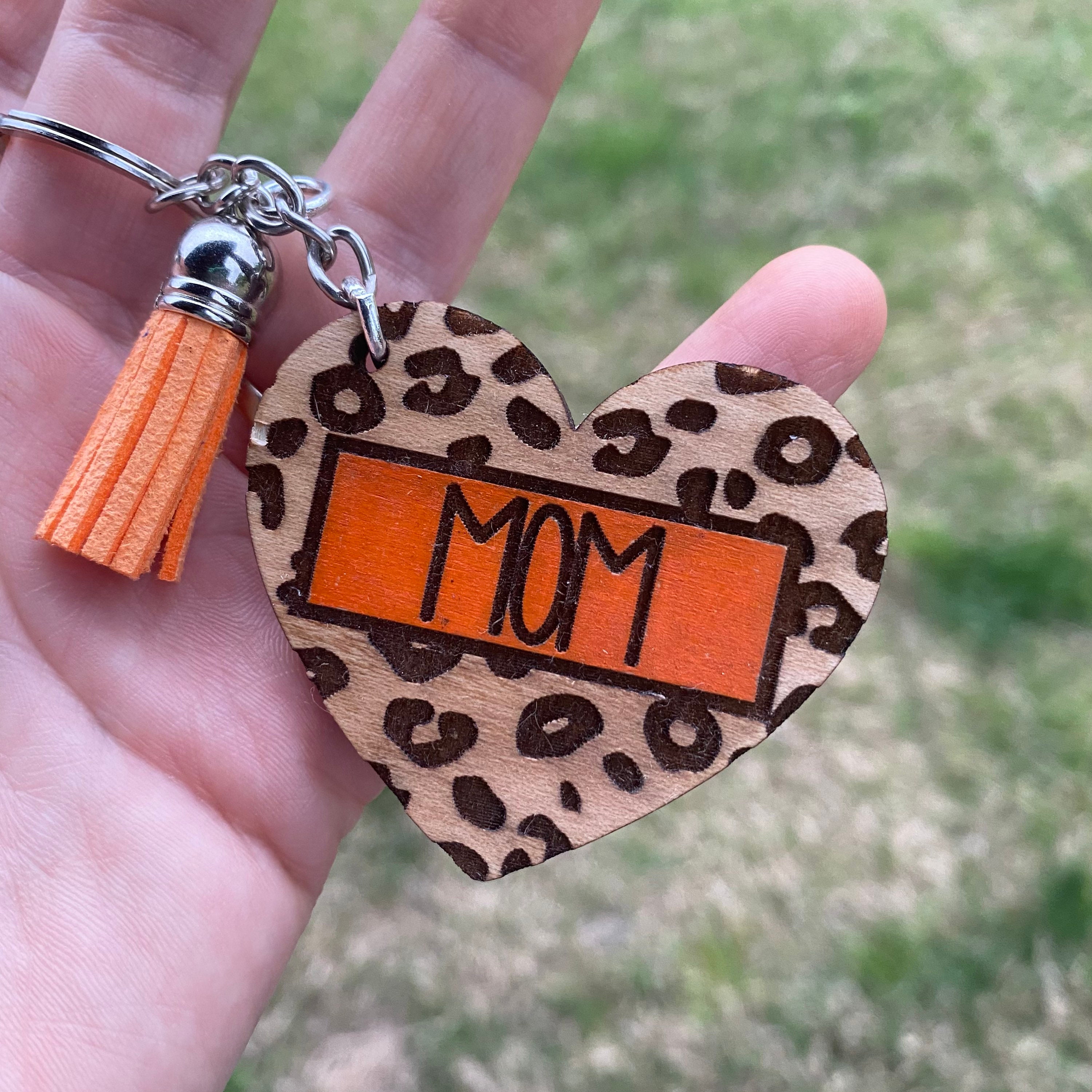 Personalized wood keychain wood heart keychain gift for mom | Etsy
