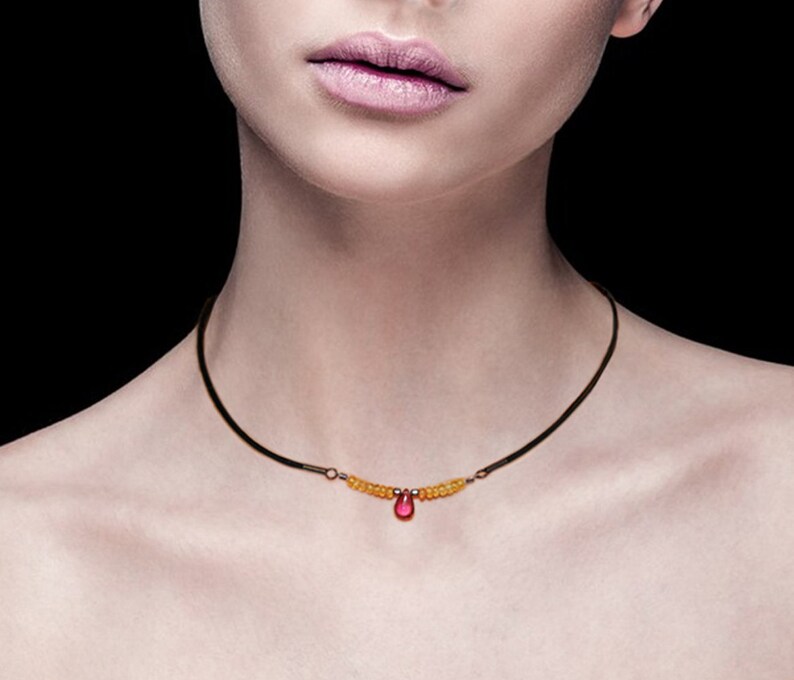 Choker Necklace Colombian Emeralds & Kyanite Pendant on Black Leather ...