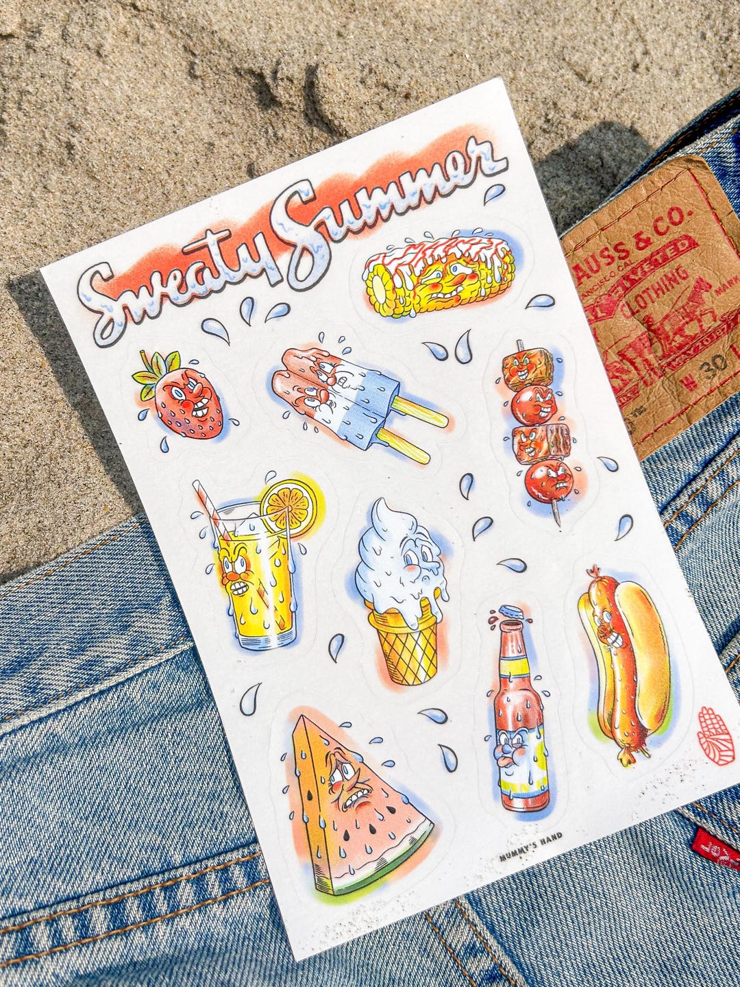 Sweaty Summer - 9 Sticker Sheet. Clear Food Stickers. Hotdog, Ice Cream ...