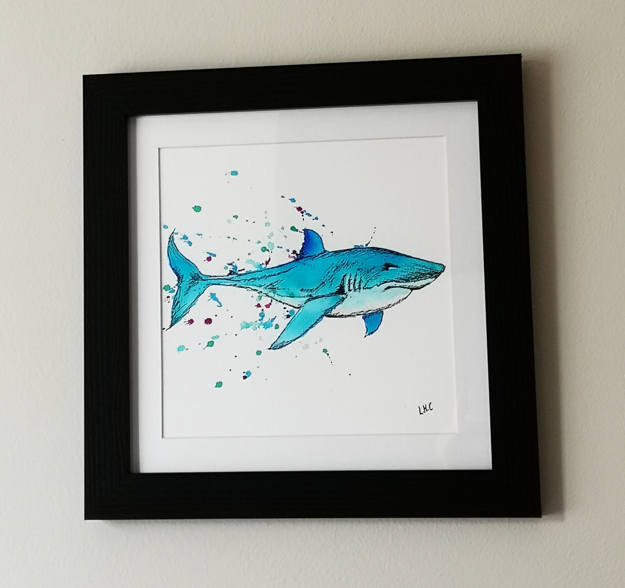 The Shark Print Illustrated Artwork Shark Illustration | Etsy UK