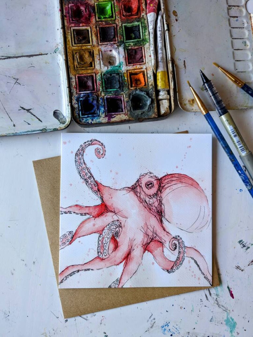 The Octopus Card/octopus Design/octopus Illustration/ink - Etsy