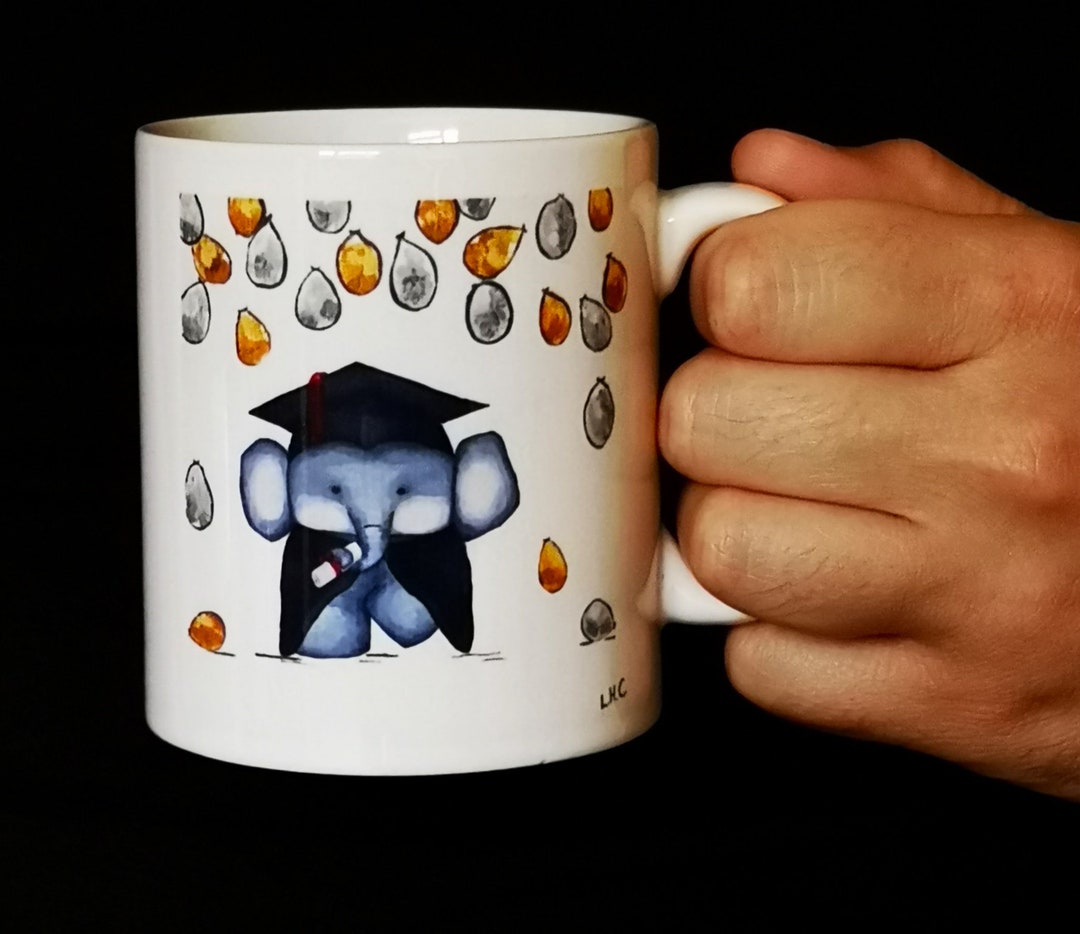 The Graduation Mug, Noel the Elephant Design, Graduation Gift, Ceramic ...