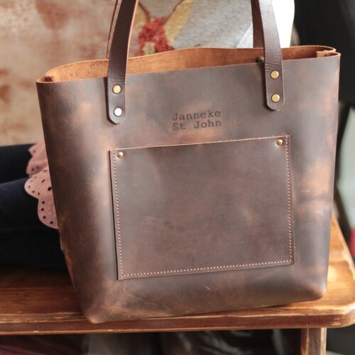 Monogrammed Leather Tote Bag for Women Valentine Gift Large - Etsy