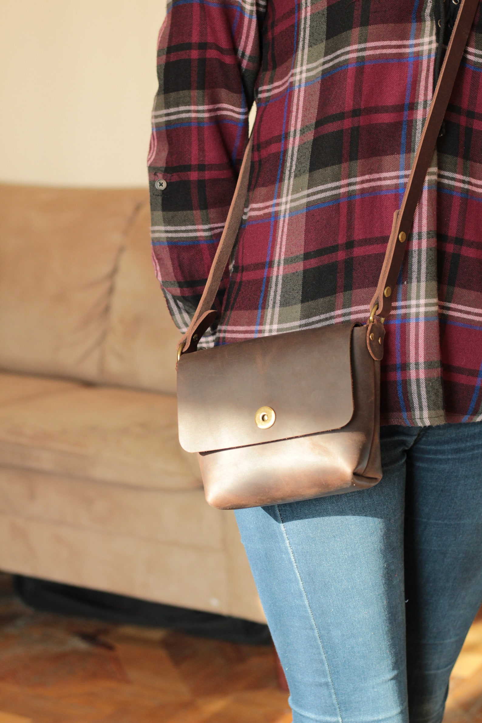 Dark Brown Leather Crossbody Bag. Small Minimalist Leather | Etsy