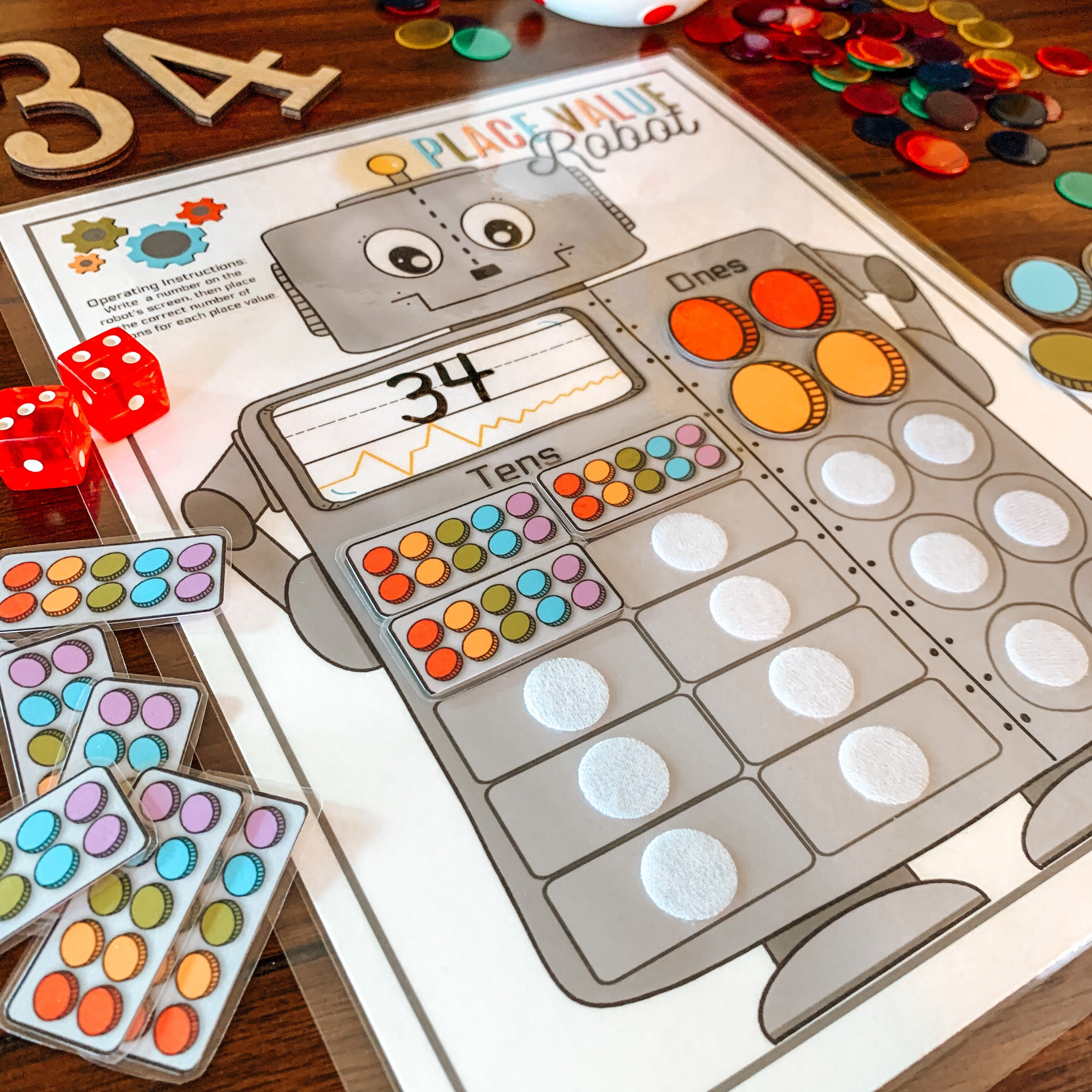 Place Value Counting Activity Printable Kids Robot Math Game | Etsy ...