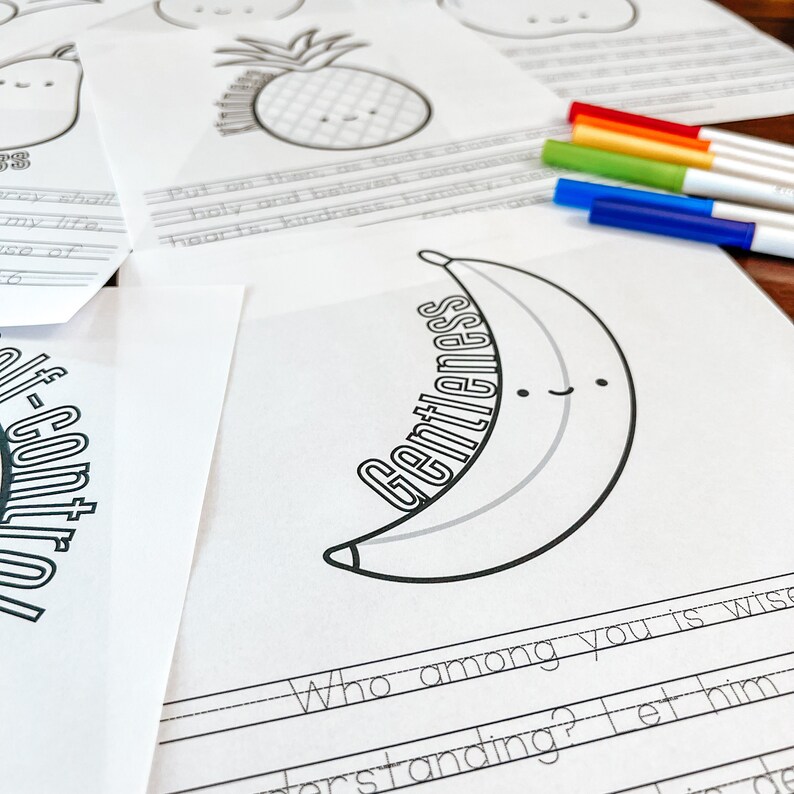 Fruit of the Spirit Coloring Tracing Pages Printable Kids - Etsy