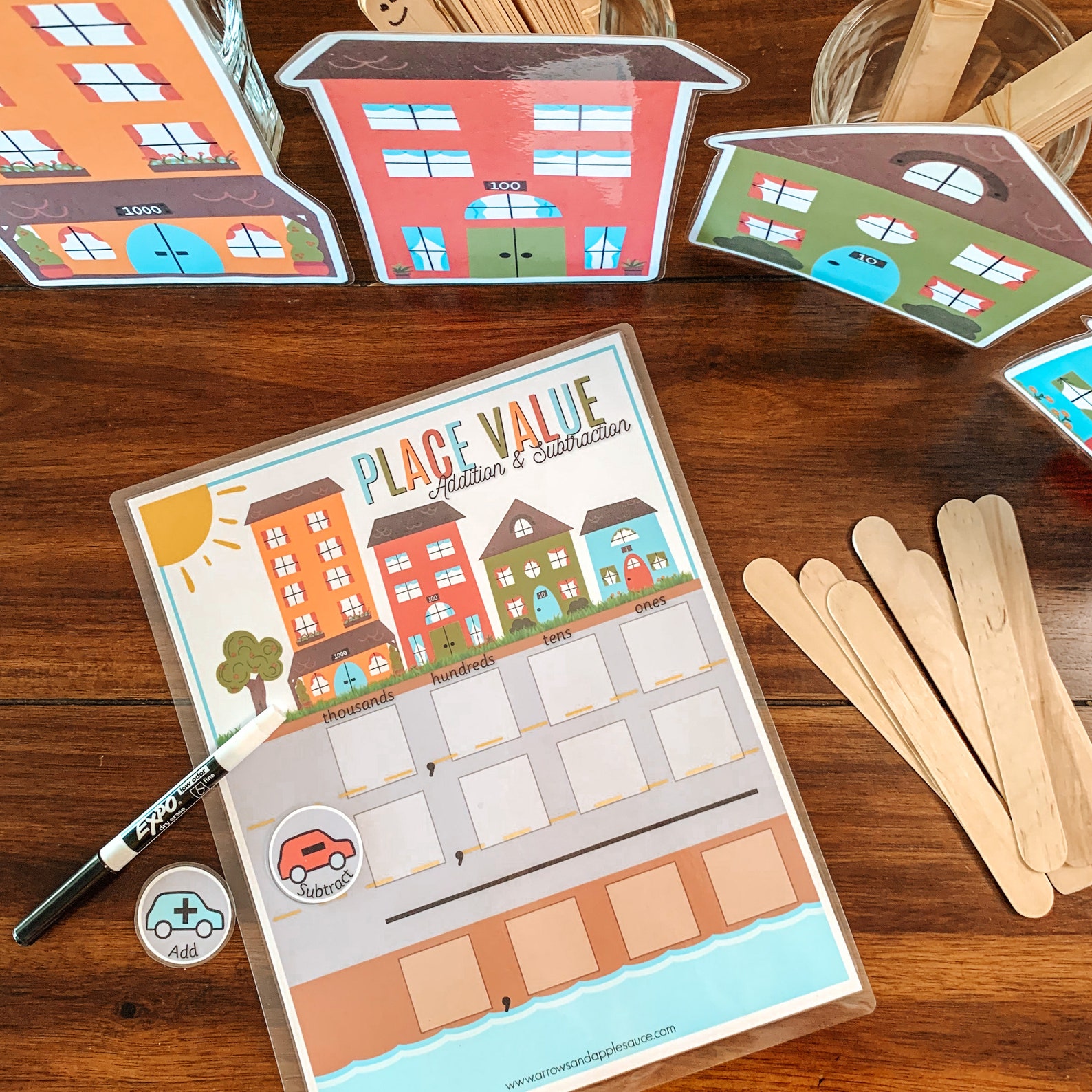 Place Value BUNDLE, Printable Place Value Village and Math Worksheet ...