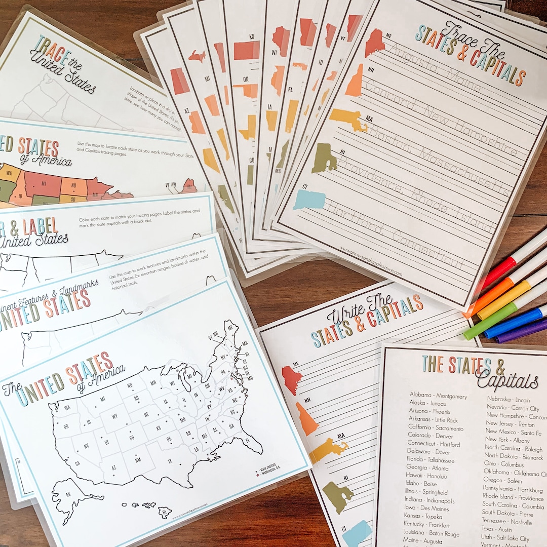 States and Capitals Activity BUNDLE, Printable United States Learning ...
