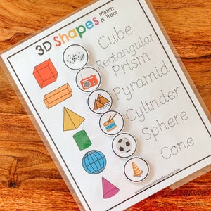3D Shapes Printable Matching Game, Three Dimensional Shape Trace ...