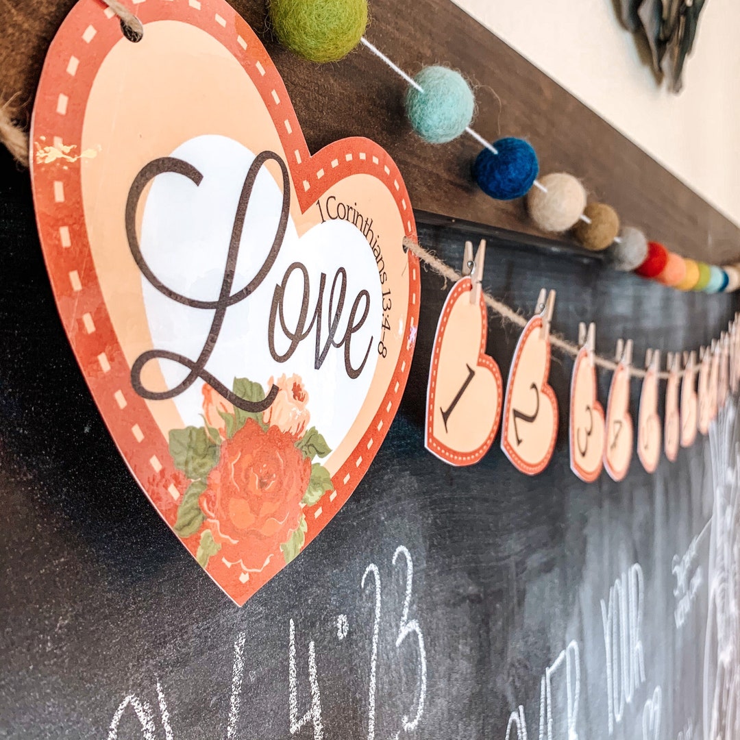 Valentines Day Countdown Printable Banner, 1 Corinthians 13:4-8, Love ...