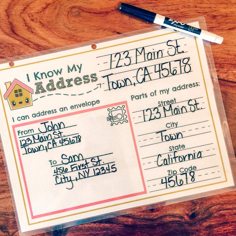 Address Kids Activity Address Practice Homeschool Printable - Etsy