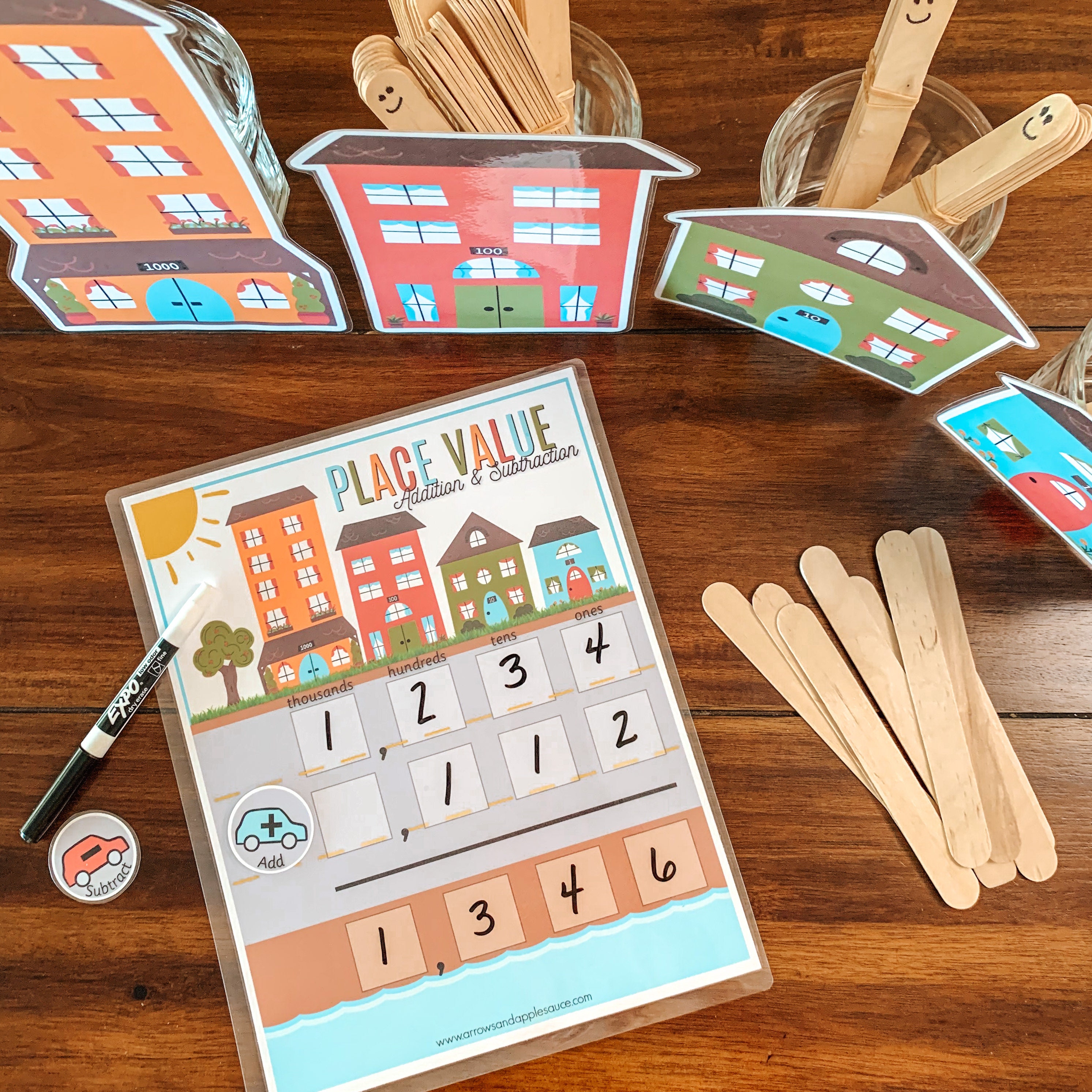 Place Value BUNDLE, Printable Place Value Village and Math Worksheet ...
