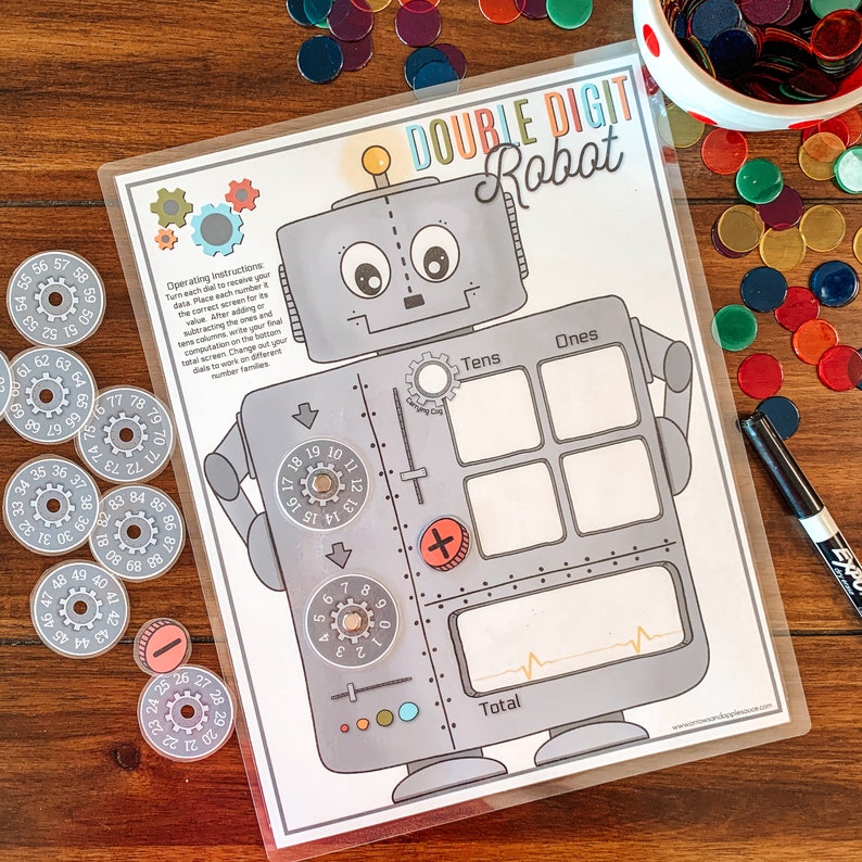 Double Digit Robot Printable Math Activity Elementary Math - Etsy