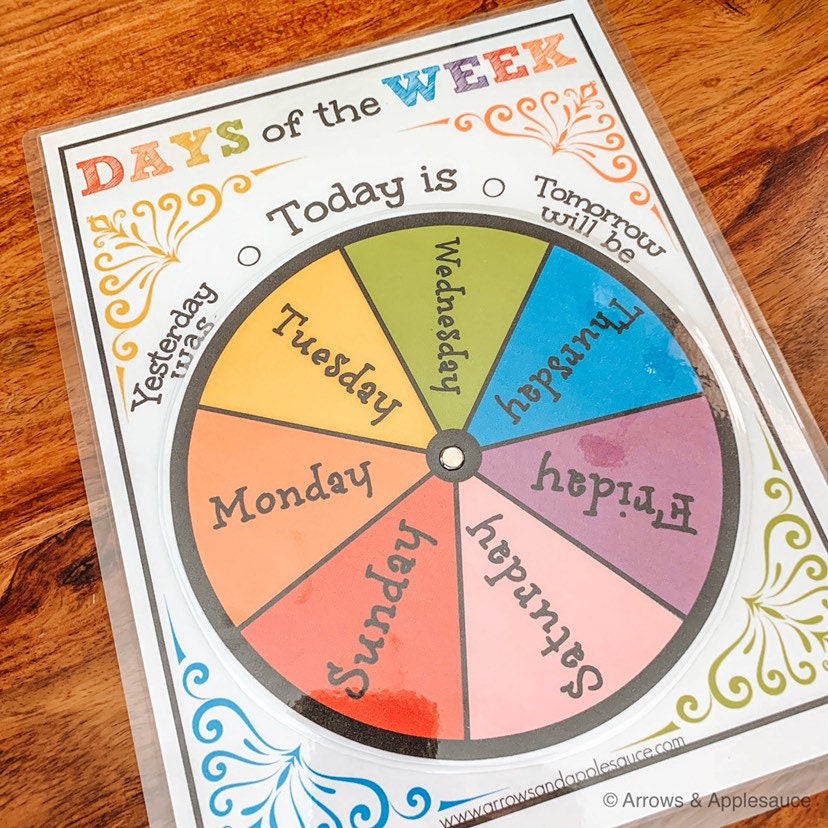 Days Of The Week Printable Wheel Circle Time Calendar | Etsy