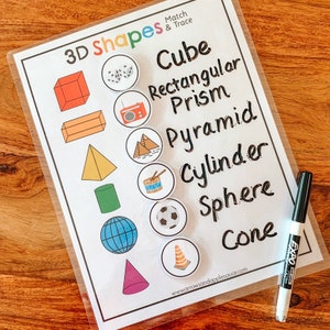 3D Shapes Printable Matching Game, Three Dimensional Shape Trace ...