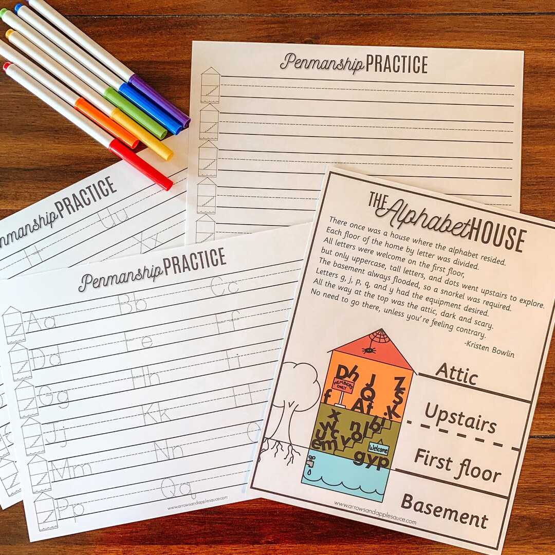 Alphabet House Printable Penmanship Practice, Mini Poster, Writing ...