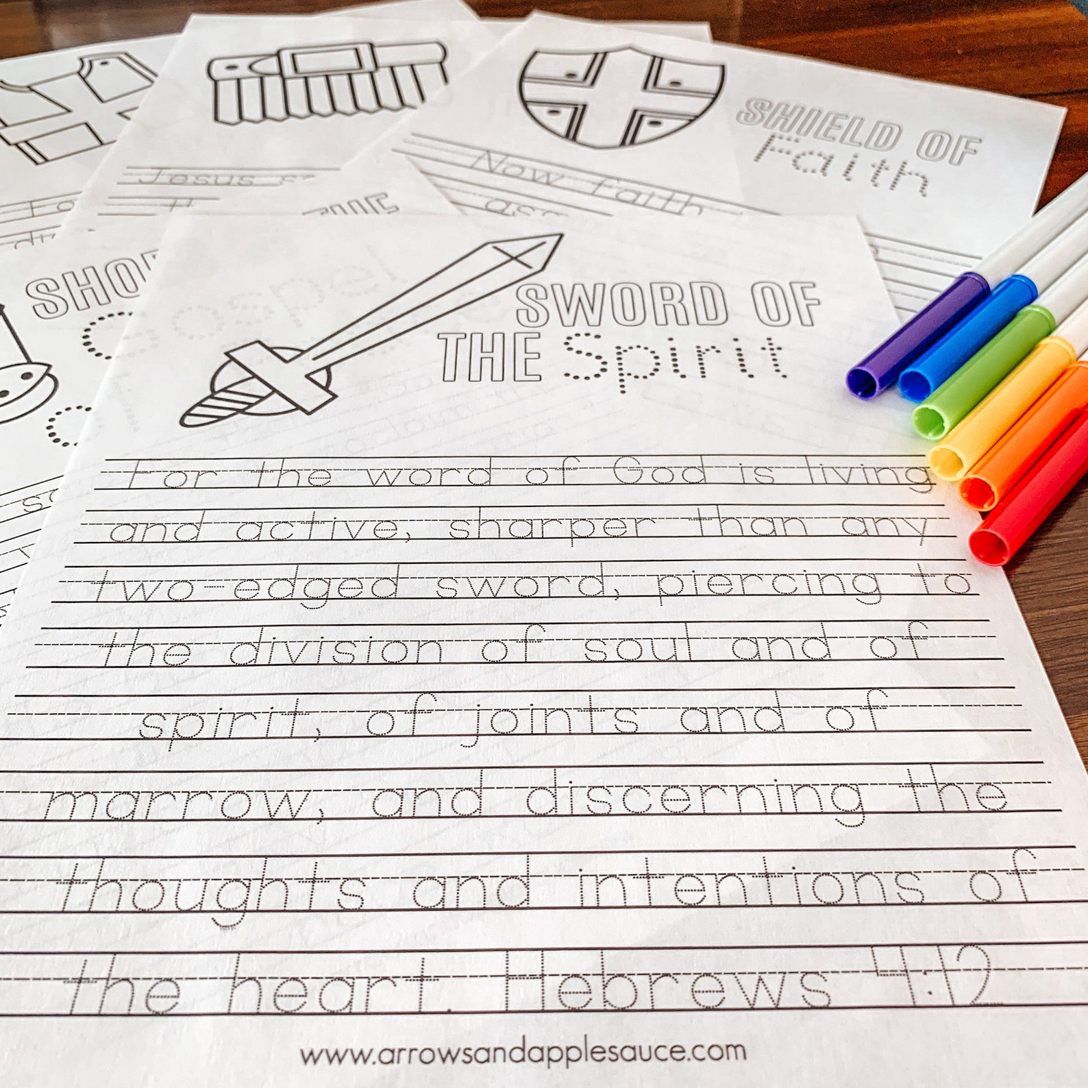 Armor of God Trace and Color Activity Set, Coloring Pages, Bible Verse ...
