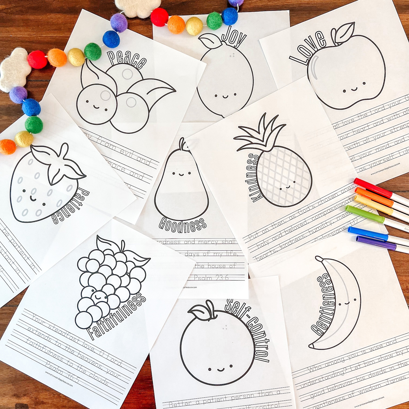Fruit of the Spirit Cursive Verse Tracing and Coloring Pages, Printable ...