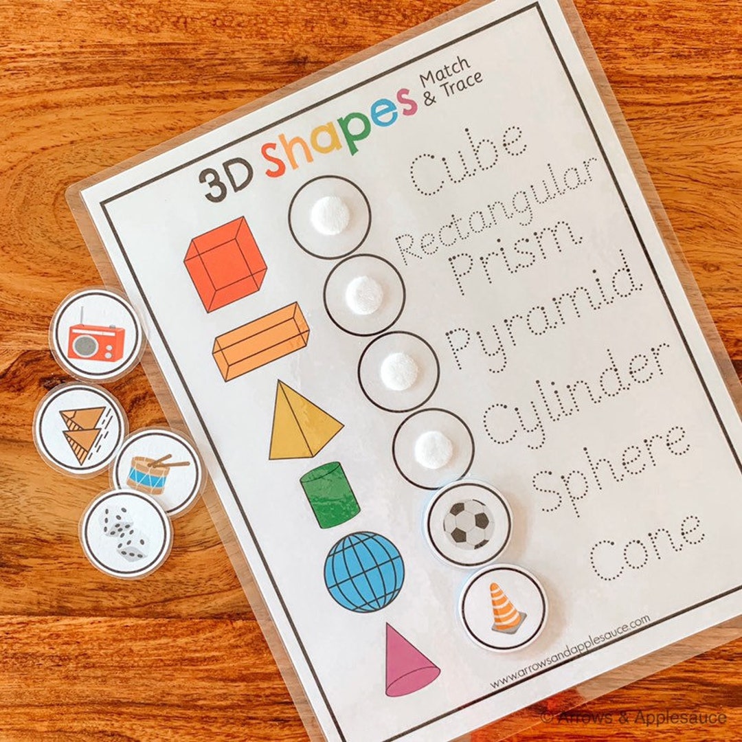 3D Shapes Printable Matching Game, Three Dimensional Shape Trace ...
