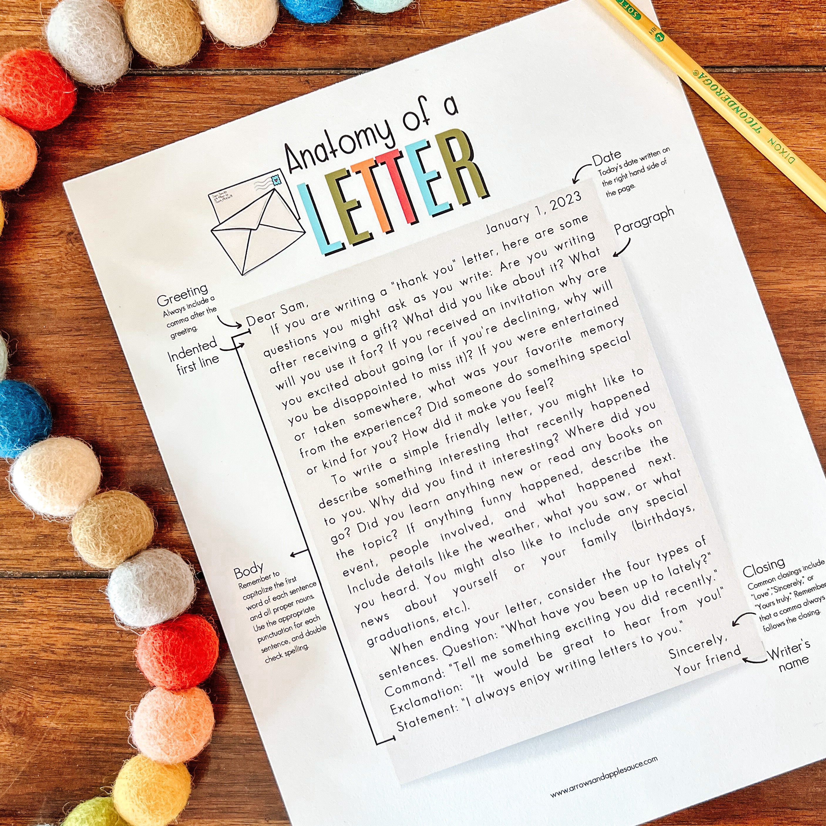 Letter Writing Activity Set, Printable Letter Anatomy Writing Guide ...