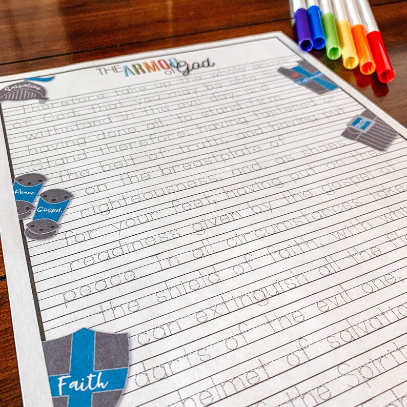 Armor of God Trace and Color Activity Set, Coloring Pages, Bible Verse ...