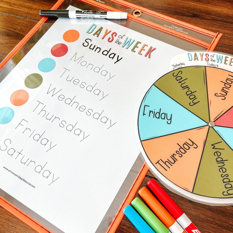 Days of the Week Wheel & Tracing Worksheet Homeschool - Etsy