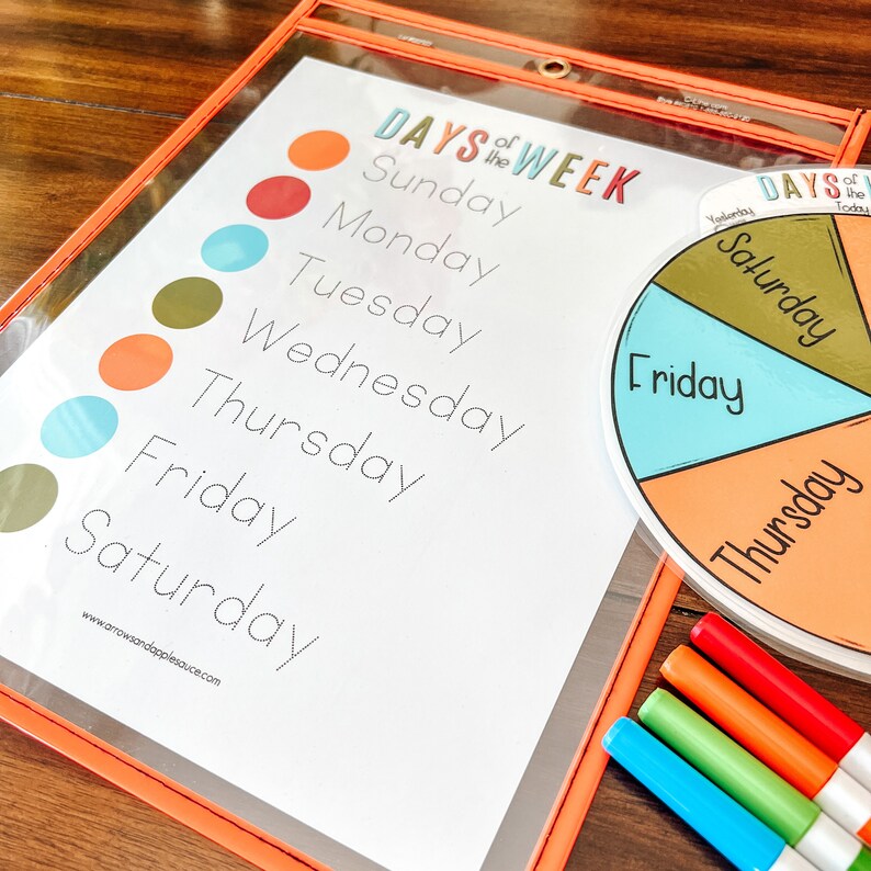 Days of the Week Wheel & Tracing Worksheet Homeschool - Etsy