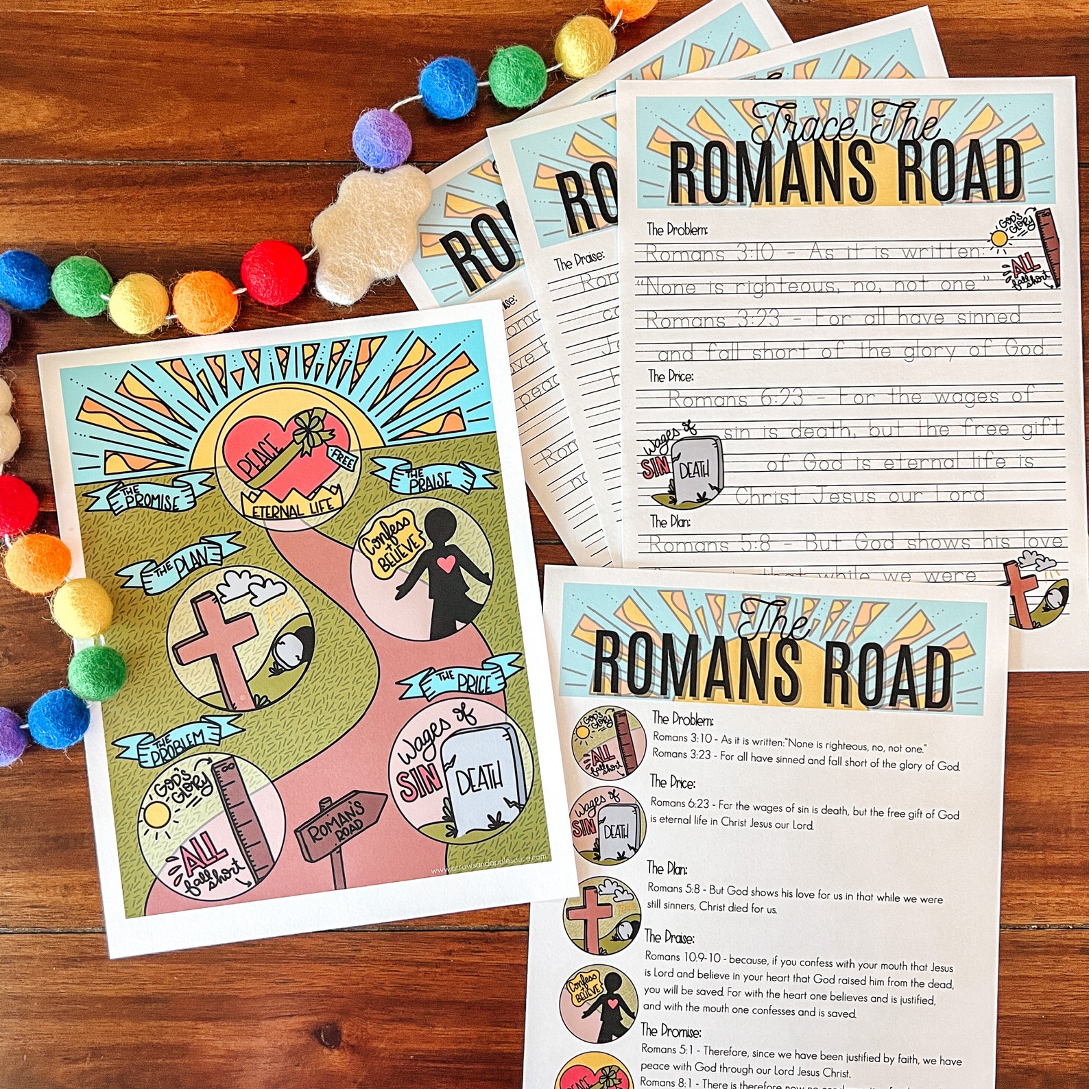 Romans Road Printable Bible Activity, Kids Theology, Verse Tracing ...