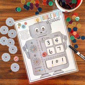 Double Digit Robot, Printable Math Activity, Elementary Math, Addition ...
