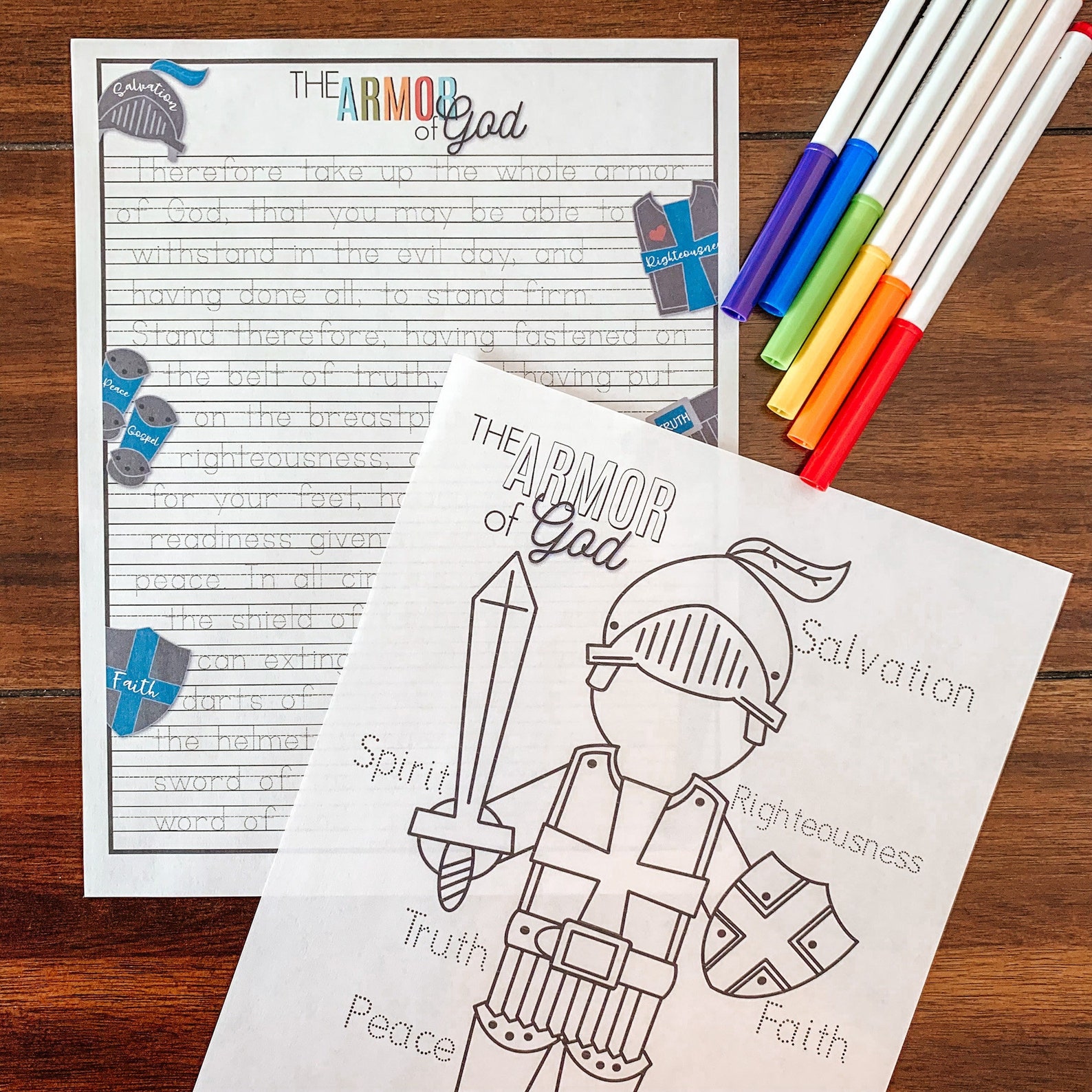 Armor of God Trace and Color Activity Set, Coloring Pages, Bible Verse ...