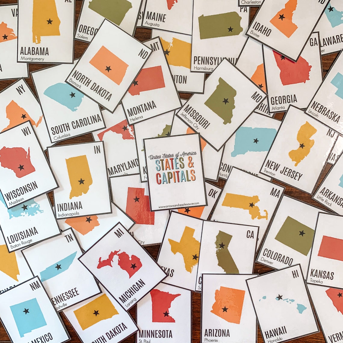 U.S. States and Capitals Printable Flashcards. United States - Etsy