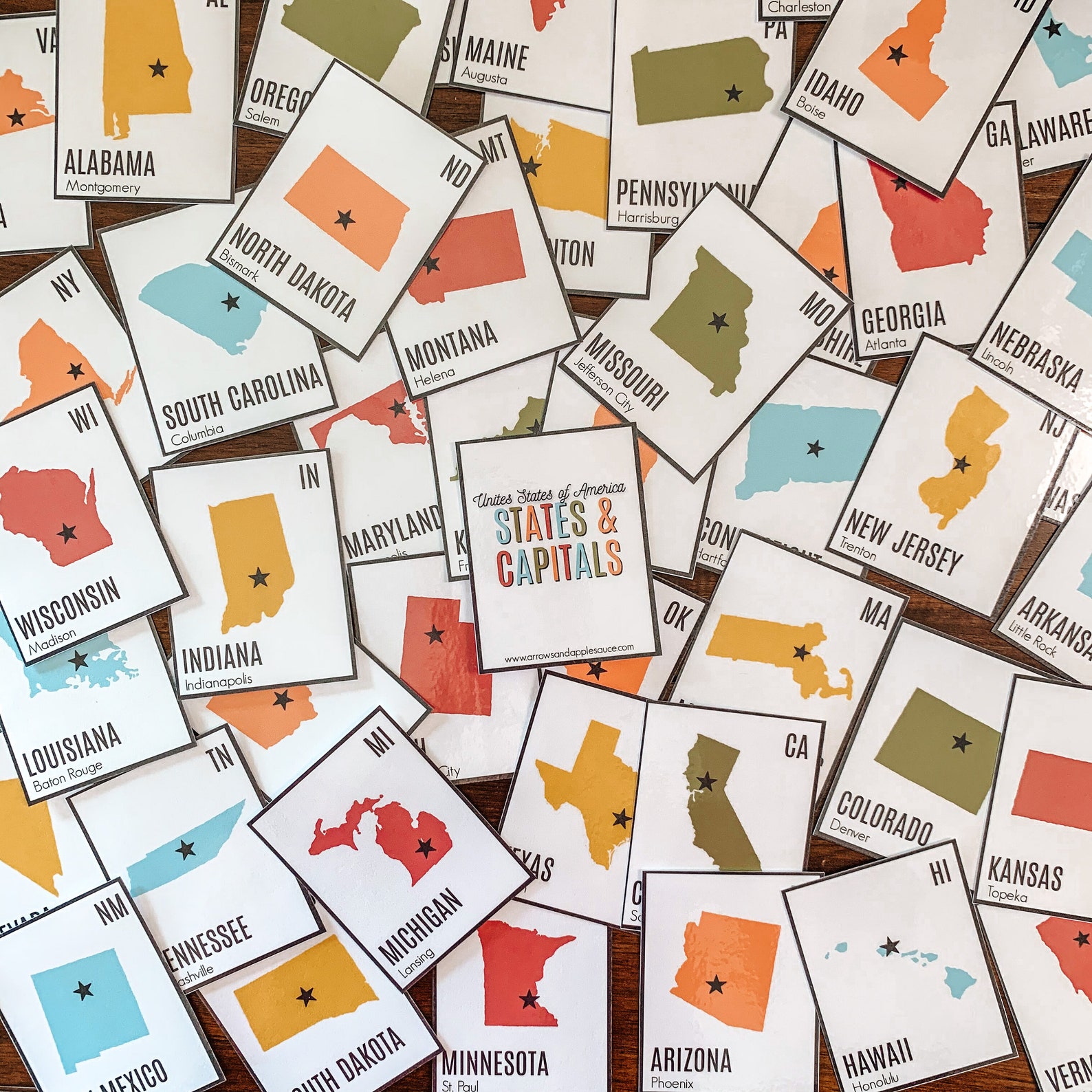 U.S. States and Capitals Printable Flashcards. United States - Etsy