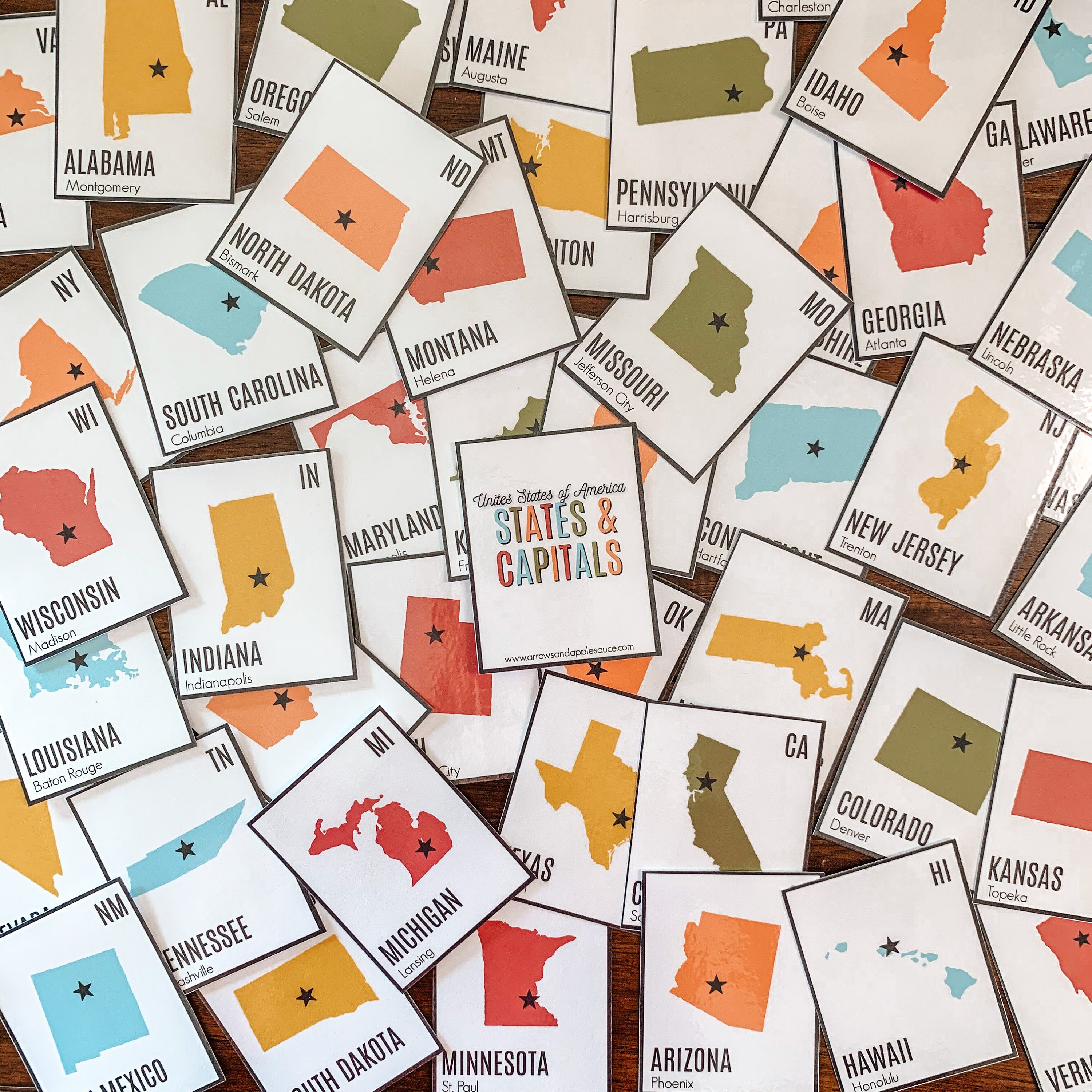 U.S. States and Capitals, Printable Flashcards. United States, State ...