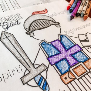 Armor of God Trace and Color Activity Set, Coloring Pages, Bible Verse ...