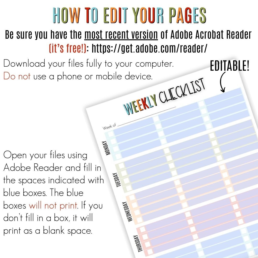 Editable Weekly Checklist, Student Calendar, To-do List, Task Chart ...