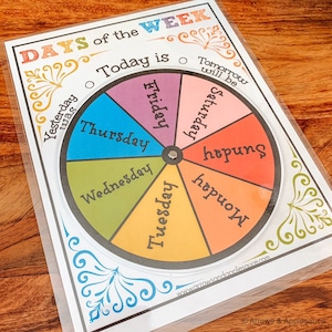 Days Of The Week Printable Wheel Circle Time Calendar | Etsy