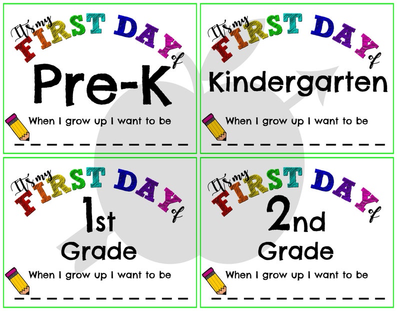 First Day of School Pre-k to 12th Grade Printable Sign Photo | Etsy