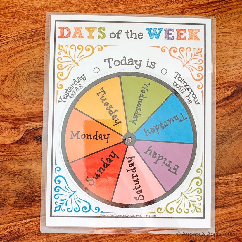Days Of The Week Printable Wheel Circle Time Calendar | Etsy