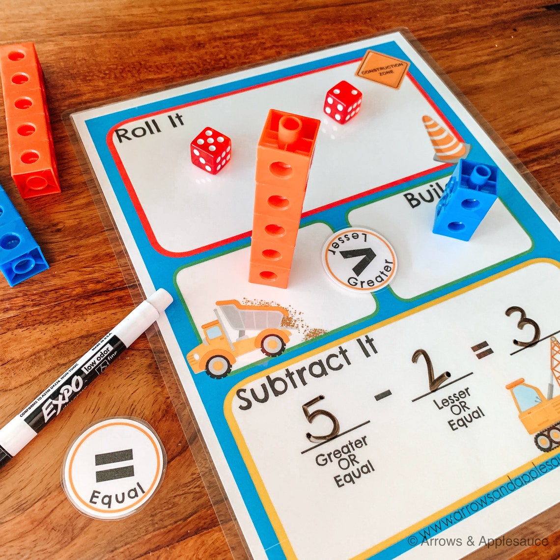 Subtraction Activity, Math Dice Game Printable, Homeschool Worksheet ...