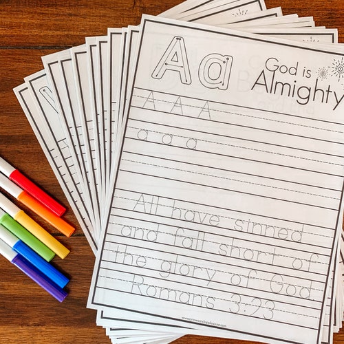 Bible Verse Tracing Pages Printable Alphabet Worksheets | Etsy