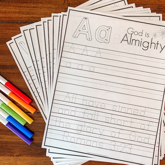 Bible Verse Tracing Pages Printable Alphabet Worksheets | Etsy