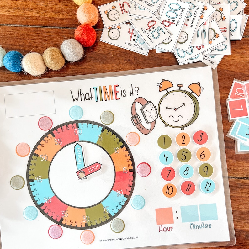 Kids Clock, Learn to Tell Time, Printable Learning Game, Homeschool ...